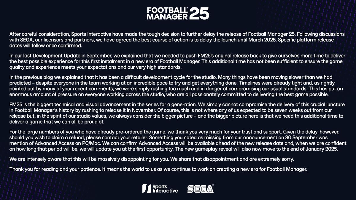 Sega Tunda Football Manager 25: Fokus pada Kualitas dan Pengalaman ...